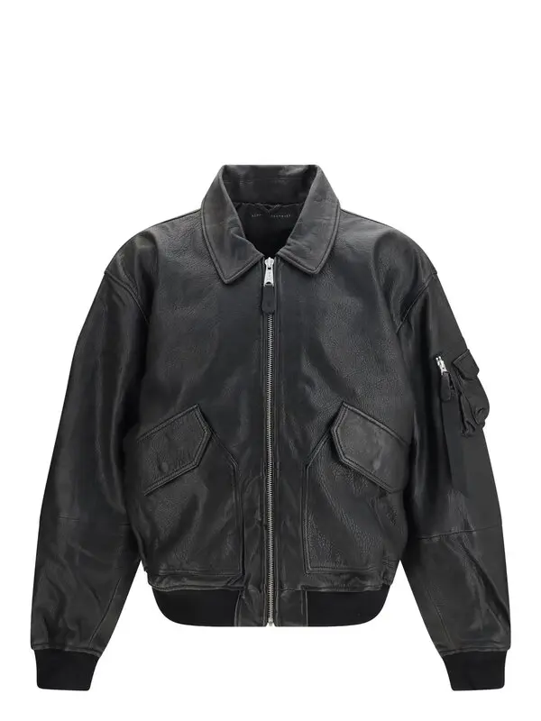 Alpha Industries Cwu-36/p Leather Uv Bomber Jacket - Black