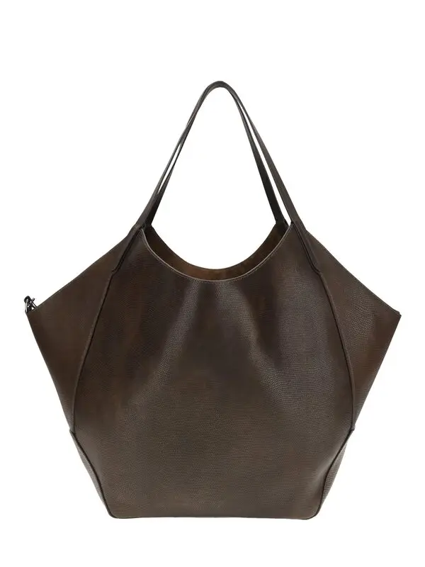 Brunello Cucinelli Leather Shopping Bag With Monili Detail - Brown