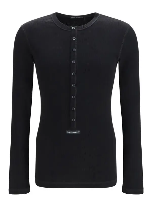 Dolce & Gabbana Ribbed Cotton Henley T-shirt - Black