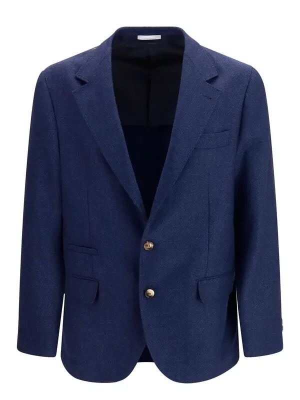 Brunello Cucinelli Single Breasted Wool Blazer - Blue