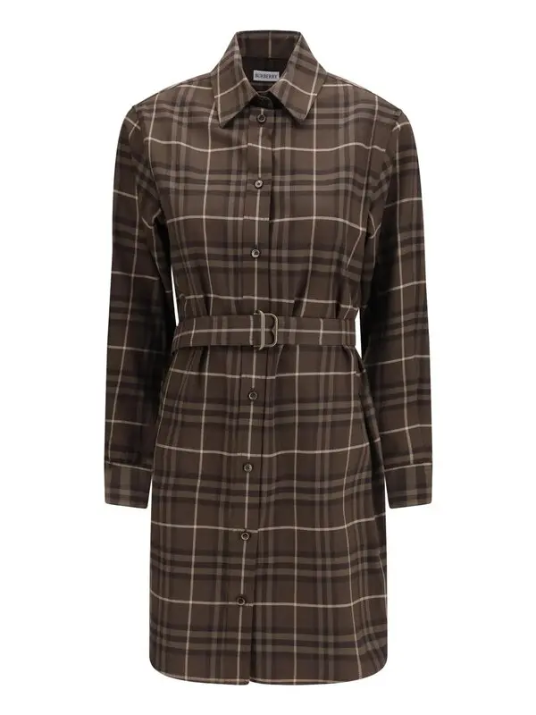 Burberry Check Cotton Shirt Dress - Brown