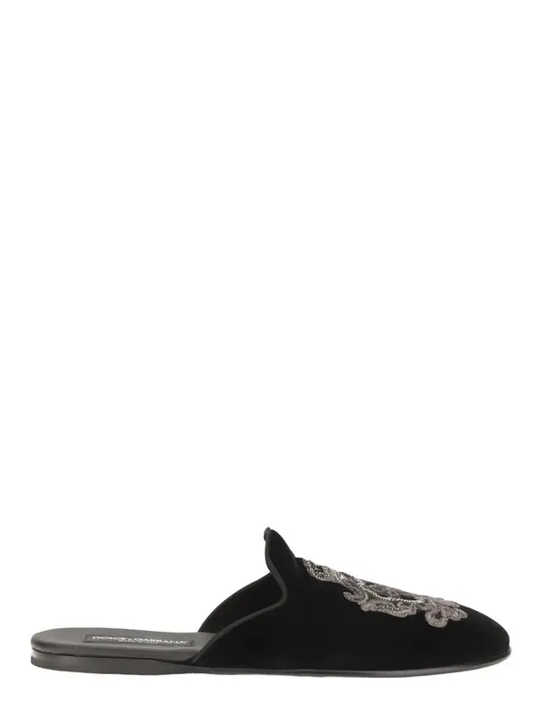 Dolce & Gabbana Velvet Slippers - Black