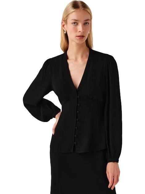 GHOST LONDON Edina V-neck Button Through Blouse - Black