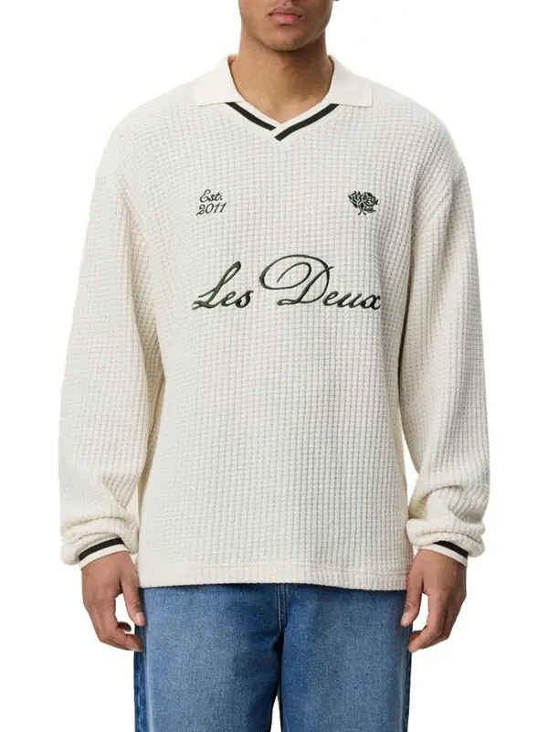 LES DEUX Waffle Long Sleeve Football Jersey - Ivory