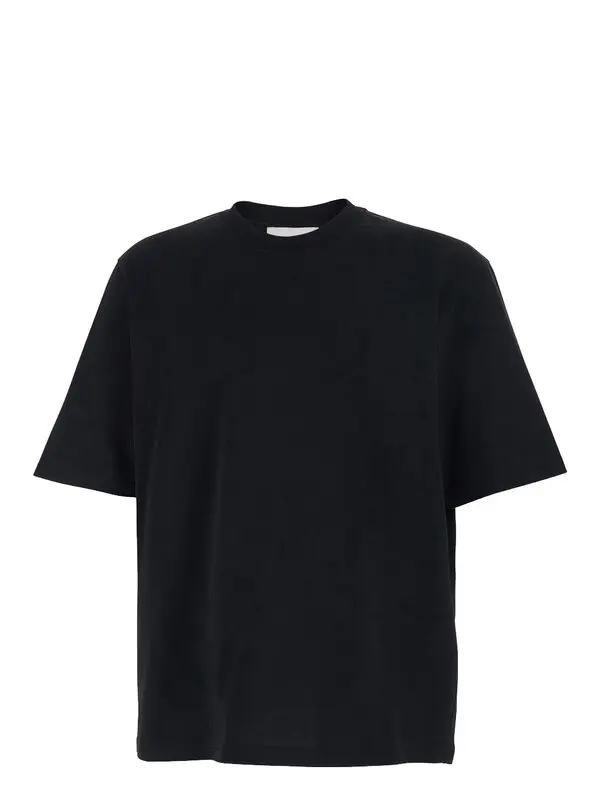AMI Paris Cotton Crewneck T-shirt With Adc Front Embroidery - Black