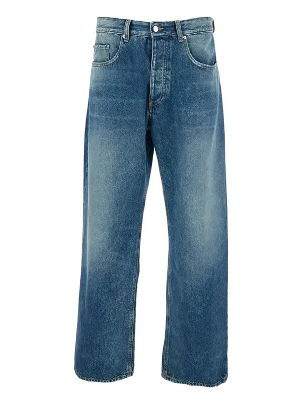 ICON DENIM LOS ANGELES Will 5-pocket Logo Patch Jeans With Leather Back Detail - Blu