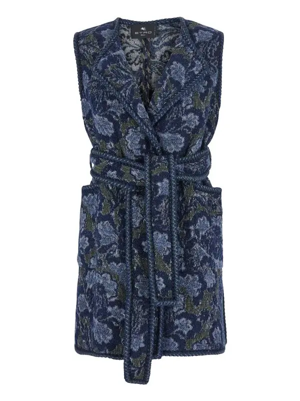 Etro Tailored Sleeveless Vest With Belt And Patch Pockets - Blu