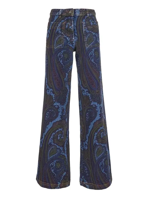 Etro Patch Logo All-over Print High-waist Straight-leg Jeans For - Blu