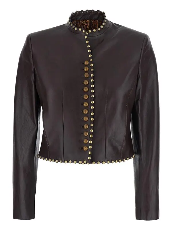 Etro Leather Jacket With Elegant Details And Soft Lining For - Brown