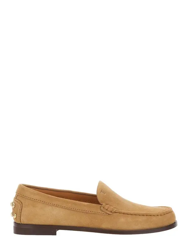 TOD'S Leather Loafers With Embossed Logo And Stud Detail - Beige