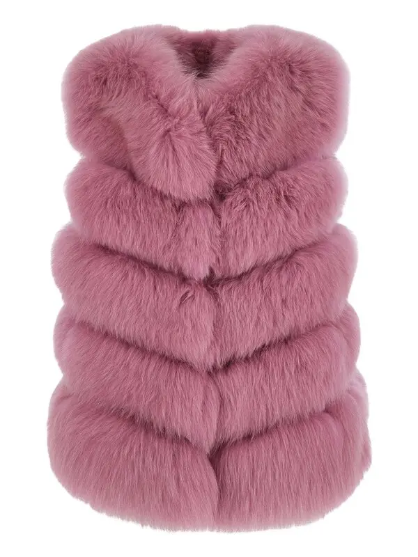 SUPREMA High-collar Faux Fur Gilet For With Hidden Front Closure - Violet