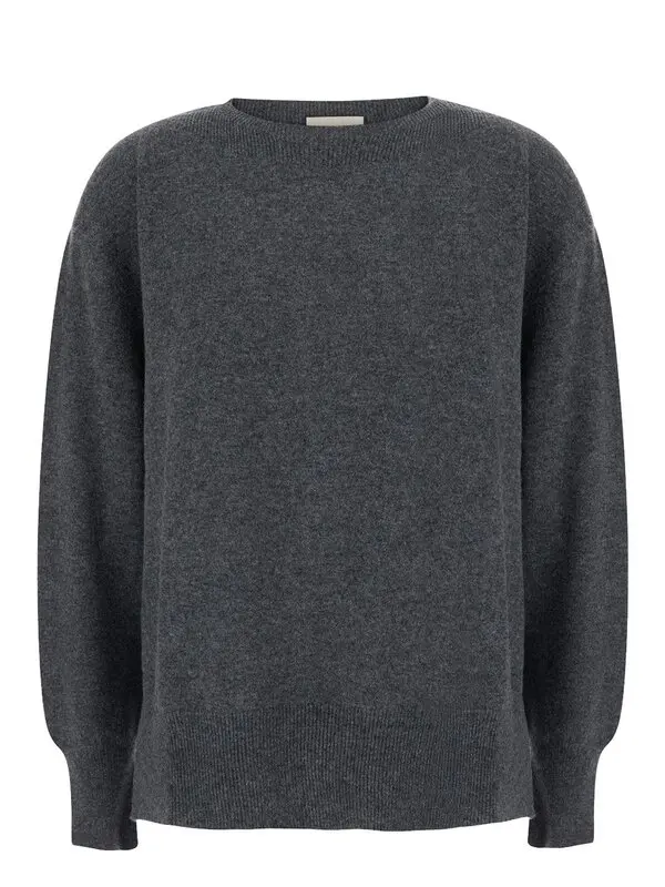 SEMICOUTURE Wool-cashmere Round Neck Sweater With Split Cuffs - Grey