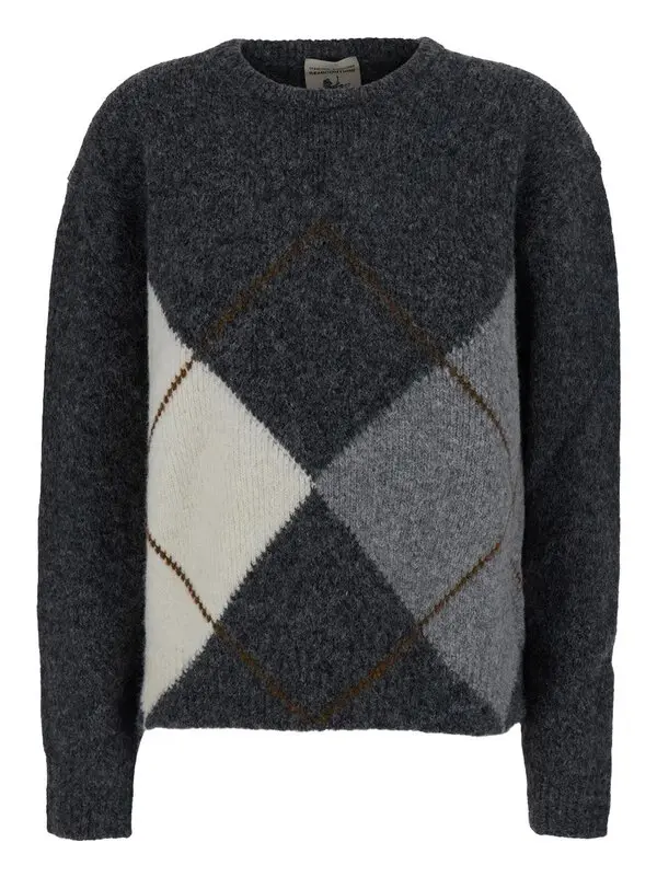 SEMICOUTURE Keira Crew Neck Sweater With Front Argyle Motif In Wool Blend For - Grey