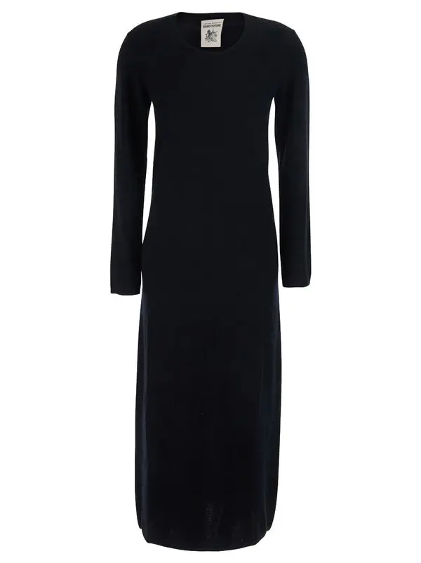 SEMICOUTURE Brenda Wool-cashmere Long Dress With Round Neck And Long Sleeves - Black