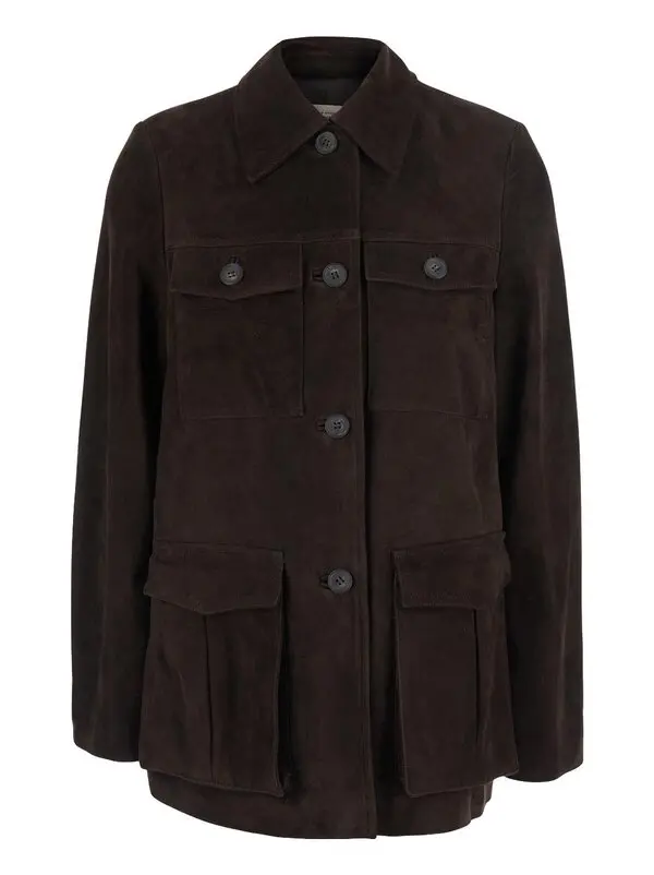 SEMICOUTURE Penny' Suede Jacket With Classic Collar And Patch Pockets - Brown