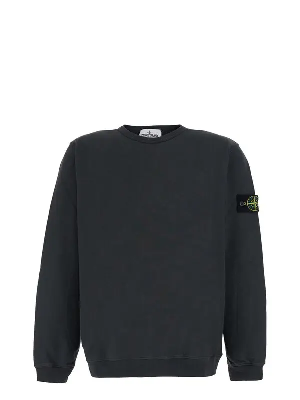Stone Island Cotton Logo Patch Hoodie With Hood And Ribbed Hems - Grey