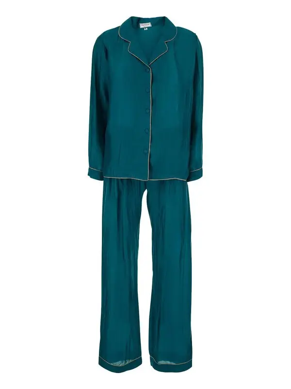 THE ROSE IBIZA Silk-blend Relaxed-fit Suit Set With Button-front Shirt And Elastic-waist Pants - Blu