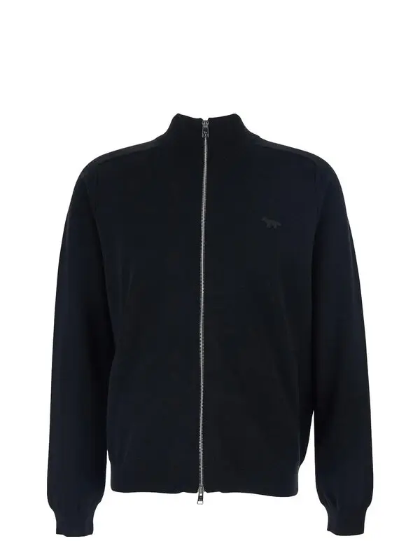 Maison Kitsuné High-neck Wool Sweatshirt With Front Zip And Logo Embroidery - Black