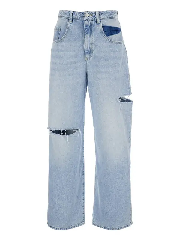 ICON DENIM LOS ANGELES Iconic Poppy Wide-leg Jeans With Frayed Hems And Side Pockets - Blu
