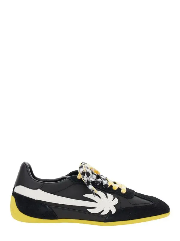 Palm Angels Paint 5 Low Top Leather Sneaker With Logo Patch Tongue & Contrast Heel Logo - Black
