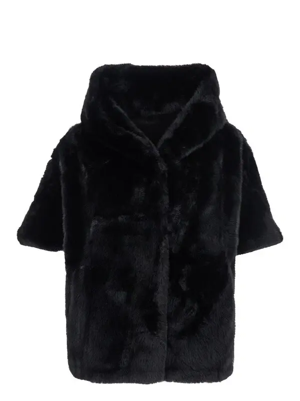 GIOVANNI PARIS High-collar Front-closure Cape With Straight Hem For - Black