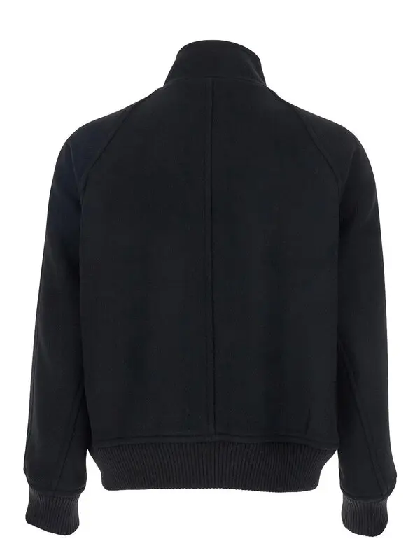 AFTER PRAY Wool Blend High-collar Zip Jacket With Welt Pockets - Black