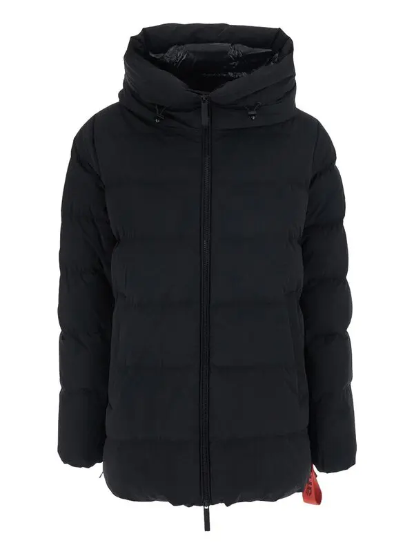 AFTER/LABEL Logo Patch Down Jacket With Fixed Hood In Tech Fabric - Black