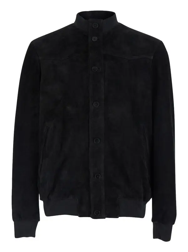 LOW BRAND Suede Jacket With High Collar, Button Closure & Welt Pockets - Black