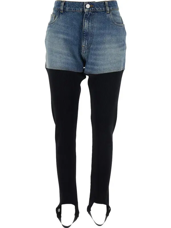 Coperni Organic Cotton Ribbed Slim Leggings With Back Logo Plaque, Pockets & Belt Loops - Multicolor