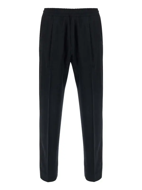 LOW BRAND Regular-fit Cotton Pants With Elastic Waist, Pockets, And Logo Patch - Black