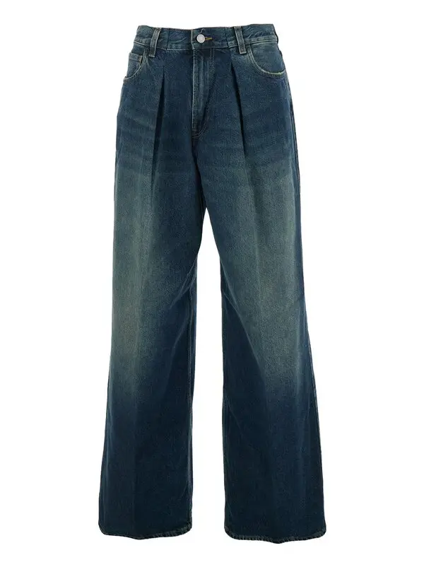HAIKURE Faded Straight-leg Logo Patch Back Jeans With Five-pocket Design - Blu