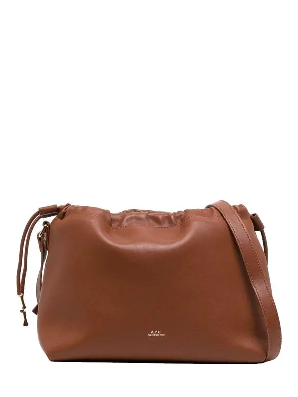 A.p.c. Louise Crossbody Handbag With Logo Lettering And Drawstring Closure - Brown