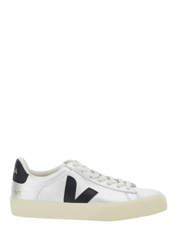 VEJA Campo Leather Low-top Sneaker With Contrast Heel Logo Patch - Metallic