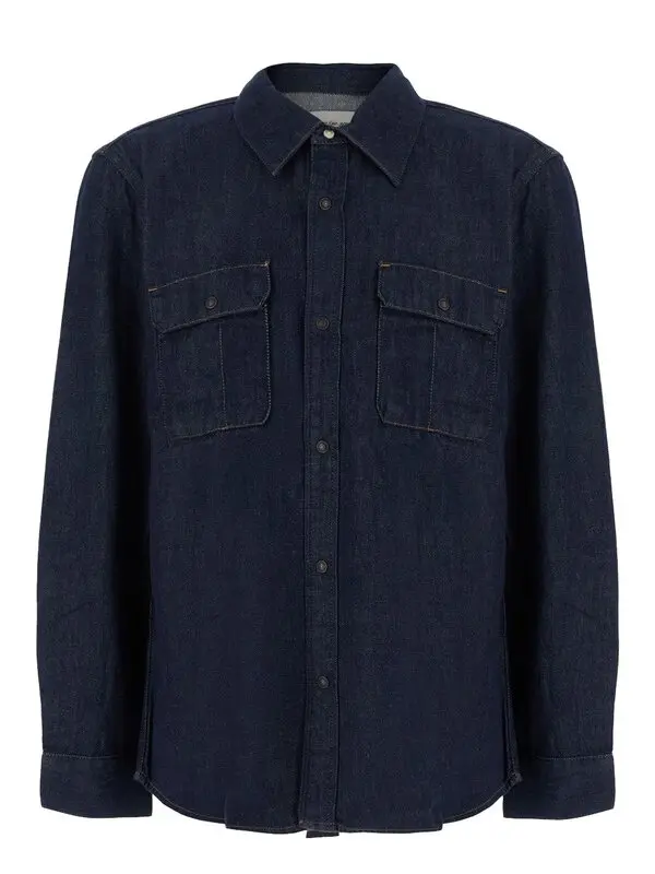 Calvin Klein Denim Shirt With Classic Collar And Patch Pockets - Blu