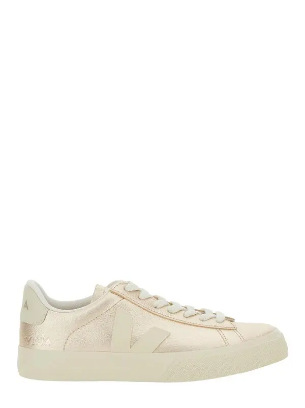 VEJA Leather Sneaker With Contrast Heel, Lettering Logo & Side Patch - Metallic