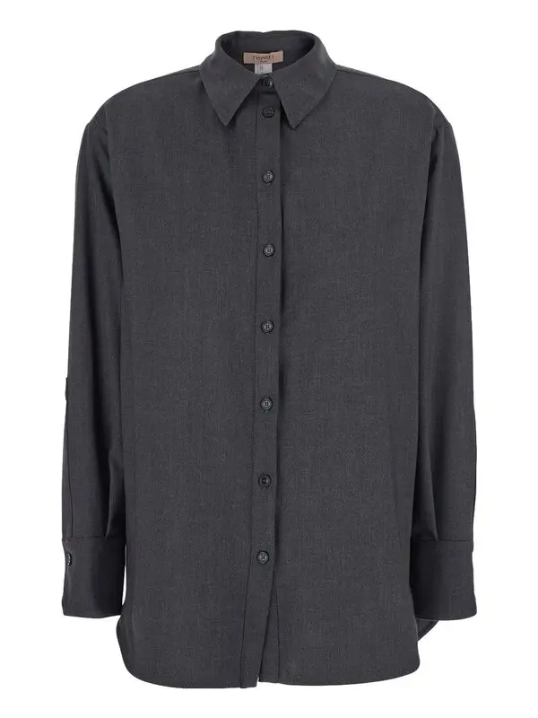 TWINSET Viscose-blend Stretch Shirt With Classic Collar And Back Logo Plaque - Grey