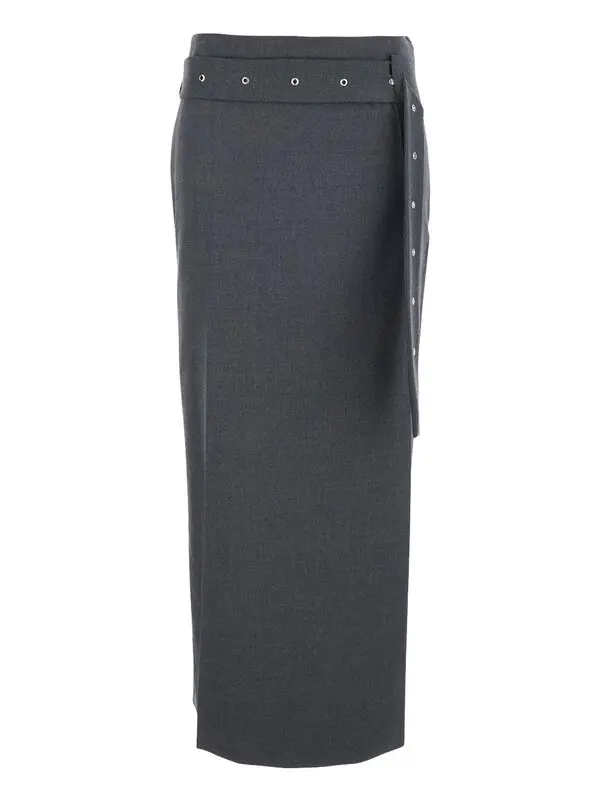 LOW CLASSIC Fabric Skirt With Waist Belt And Silver-tone Hardware - Grey