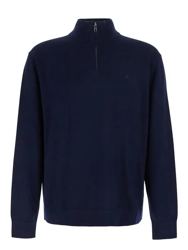 Calvin Klein Wool Half-zip Sweater With High Collar - Blu