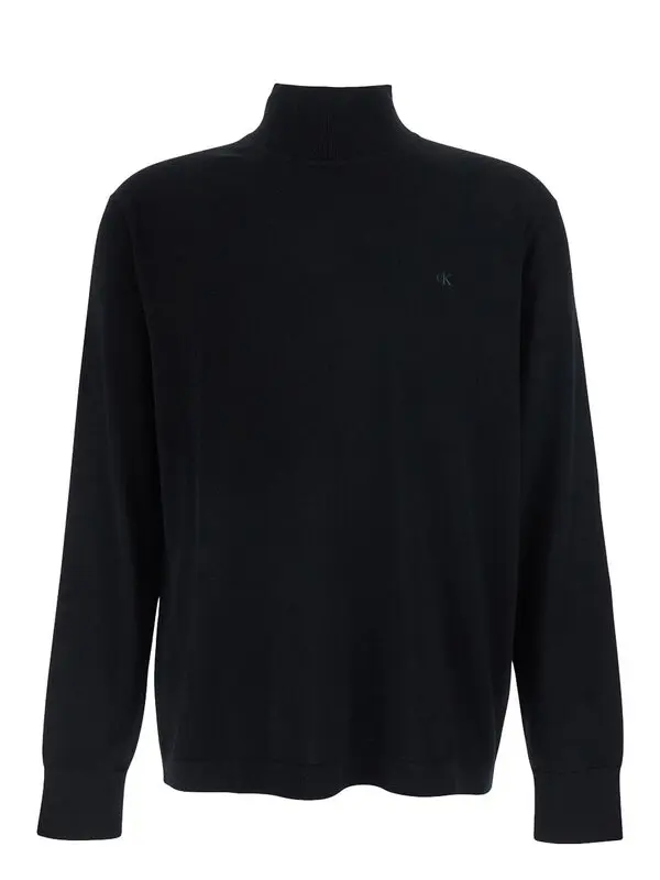 Calvin Klein Merino Turtleneck Sweater With High Collar And Long Sleeves - Black