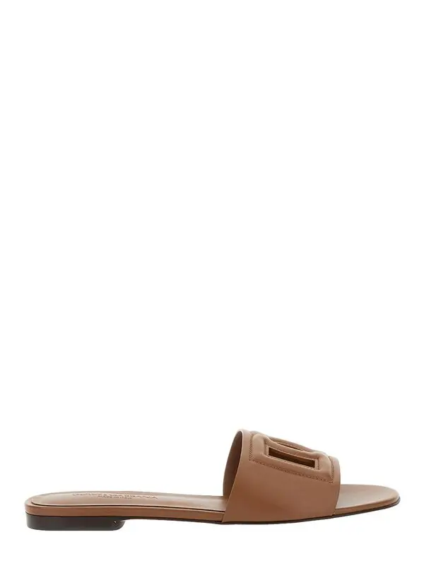 Dolce & Gabbana Leather Cut-out Logo Slide Sandal For Cq0436 - Brown