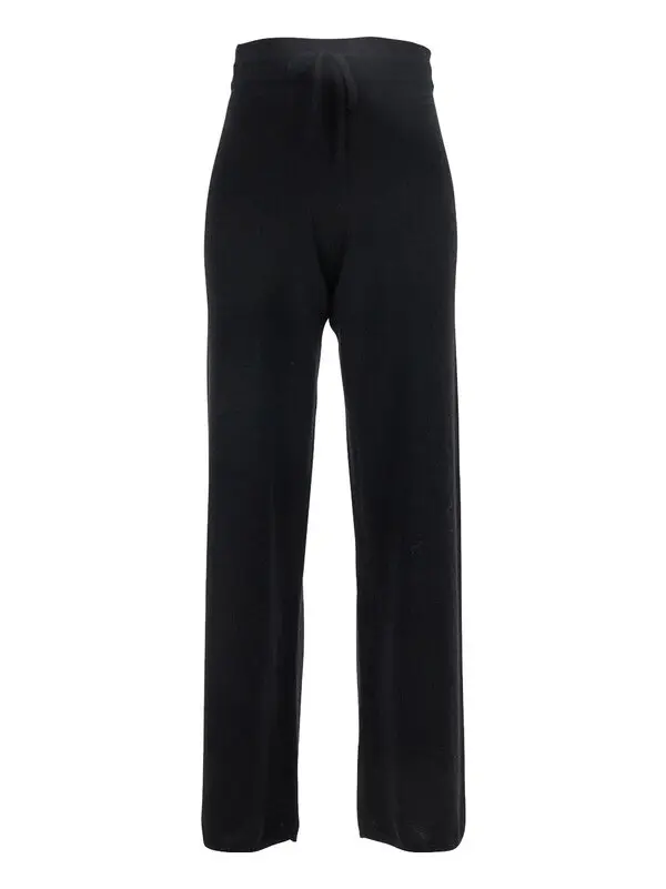 SOLOCASCMIR Cashmere Drawstring Waist Pants With Straight Hem - Black