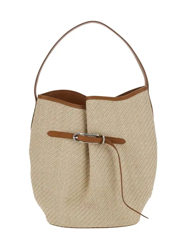 LIFFNER Belted Bucket Handbag Large Raffia - Beige