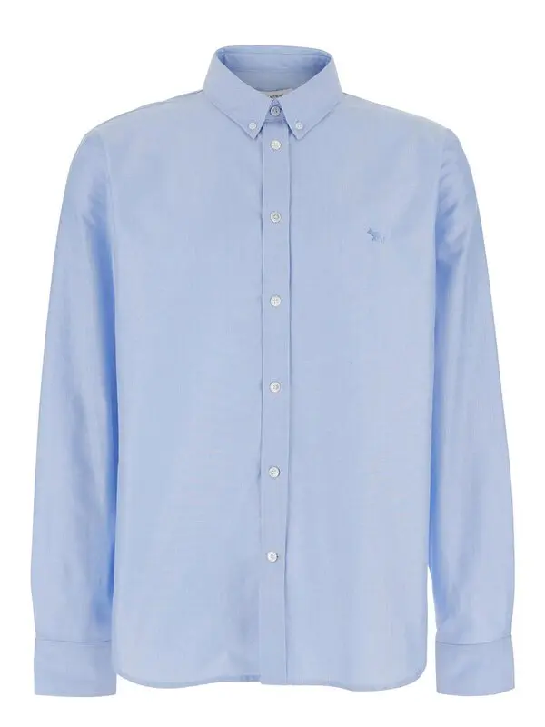 Maison Kitsuné Profile Fox Casual Shirt Classic Collar Long Sleeve In Cotton For - Light Blue