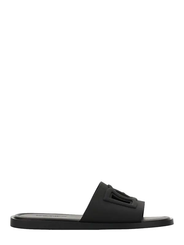 DOLCE E GABBANA Rubber Logo Slide Sandals - Black