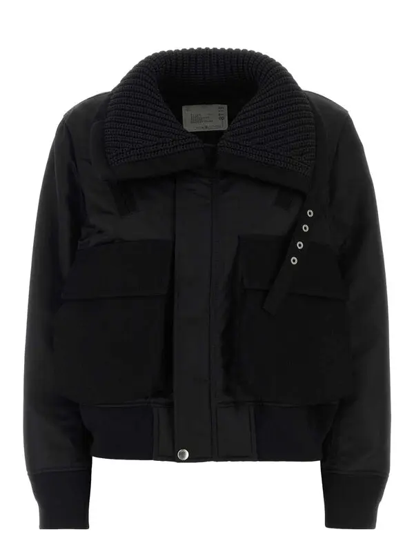 Sacai Nylon Twill And Wool Melton Blouson Jacket For - Black