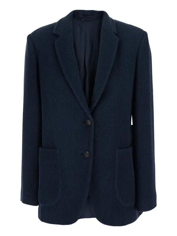 Brunello Cucinelli Single-breasted Notched Revers Wool-blend Blazer With Patch Pockets - Blu