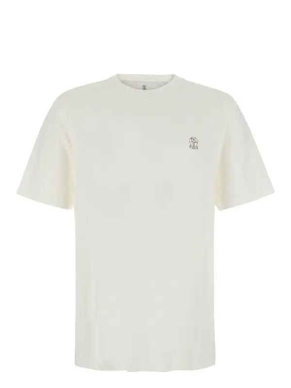 Brunello Cucinelli Cotton Logo T-shirt With Crew Neck And Regular Fit - White