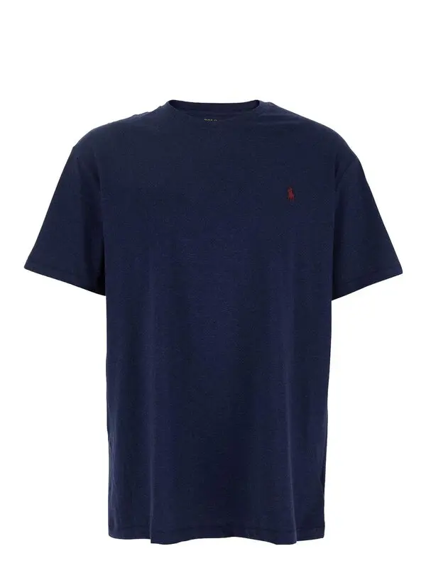 Polo Ralph Lauren Crew Neck Cotton T-shirt With Pony Detail On The Front - Blu