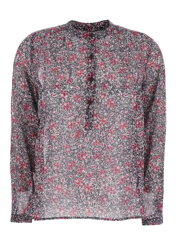 Isabel Marant Étoile Serafino Neckline Floral Cotton Blouse With Button Front - Violet
