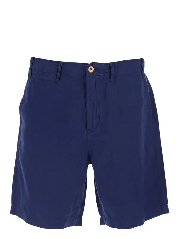 Polo Ralph Lauren Linen-cotton Bermuda Shorts With Side Pockets And Logo Patch - Blu